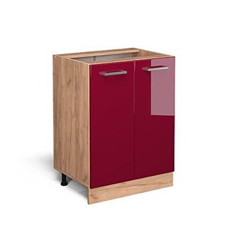 Vicco Meuble Bas de Cuisine R-Line, Rouge Brillant, 60cm sans PT