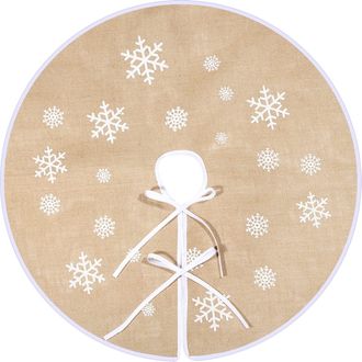 Tatuo Weihnachtsbaum Rock Weiße Schneeflocke Gedruckt Sackleinen Baum Röcke Base Abdeckung für Weihnachten Weihnachtsfeiertag Dekorationen (80 cm)