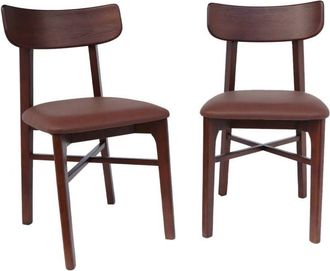 Sweeek Lot de 2 chaises bois dh&eacute;v&eacute;a et assise simili cuir marron. vintage. L 43.5 x P 48 x H 81cm Noyer / Marron