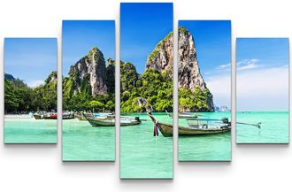 Paul Sinus Art Leinwandbilder | Bilder Leinwand 160x100cm traditionelle Boote vor einem Thailändischen Strand