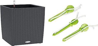 Lechuza CUBE Cottage 40 Pflanzgef&auml;&szlig; mit Erd-Bew&auml;sserungs-System, Granit, 40 x 40 x 40 cm & 3er Set Bew&auml;sserungsstick