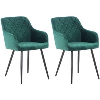 Clp Lot de 2 chaises de salle &agrave; manger Shila avec Pi&egrave;tement en M&eacute;tal noir Vert Velours