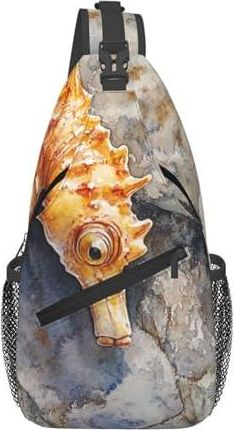 Generic Sac &agrave; dos &agrave; bandouli&egrave;re pour homme Motif coquillages et hippocampes blancs