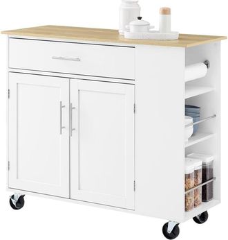 SoBuy SoBuy &Icirc;lot Central de Cuisine Mobile - Desserte &agrave; Roulettes avec Plan de Travail et Tiroir pour Salle &agrave; Manger ou Cuisine Ext&eacute;rieure, Blanc, 99&times;40&times;85