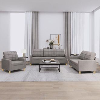 vidaXL 3-tlg. Sofagarnitur mit Kissen Taupe Stoff - Vidaxl