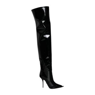 Dolce & Gabbana Kniehohe Stiefel mit Logo-Details - - Shoes - Damen - Schwarzk - 37 EU