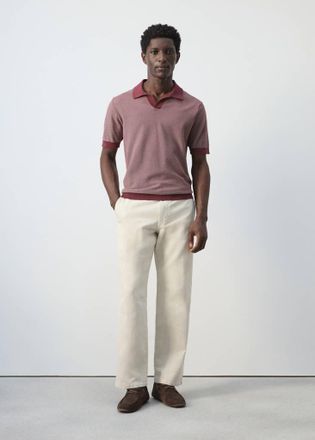 Mango Polo 100 % coton maille combin&eacute;e prune - Homme - XXL - MANGO MAN