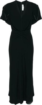 Victoria Beckham Femme, Robes, Noir, Taille: 34 FR Robe Midi Fronc&eacute;e &agrave; Col V