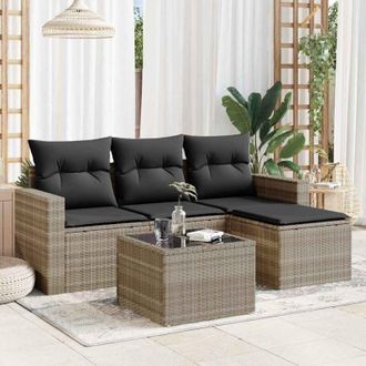 vidaXL vidaXL 5-tlg. Garten-Sofagarnitur mit Kissen Hellgrau Poly Rattan