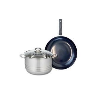 Fackelmann ELO 9715950 Batterie de cuisine 2 pièces, Ensemble de 1 Poêle de cuisson 28 cm et 1 faitout 24 cm Elo Prima Brillant, inox, induction, Noir