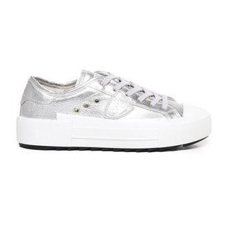 Philippe Model Femme, Chaussures, Gris, Taille: 36 EU Baskets en cuir avec d&eacute;tail m&eacute;tallique