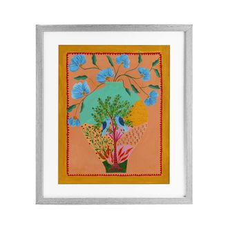 Stupell Industries Bluebirds & Boho Blumenvase, gerahmter Druck unter Glas, Design von Nabeela Rumi, 40,6 x 33 cm, Grau