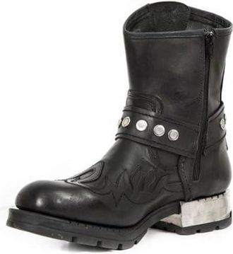 ORANDESIGNE Bottes pour Hommes Vintage Western Cowboy Style Bottes Décontracté Équitation Moto en Plein Air Mode sans Lacet Chaussures Équestres J Noir 41