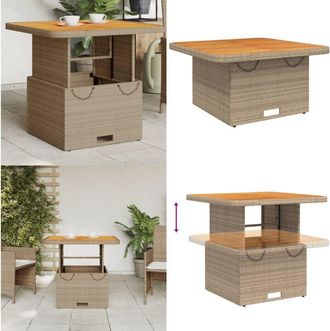 vidaXL Gartentisch Beige 80x80x71 cm Poly Rattan und Akazienholz - Esstisch - Gartentisch - Terrassenm&ouml;bel - Outdoorm&ouml;bel - Rattan Tisch - Home & Living