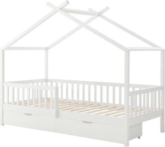 Vente-Unique Vente-unique - Lit cabane 90 x 190 cm avec tiroirs - Pin et mdf - Blanc - kiralio