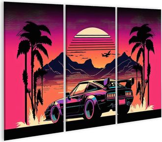 Islandburner Bild auf Leinwand Sommerstimmung im Retro-Stil Sonnenuntergang der 80er Jahre Bilder Wandbilder Poster