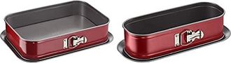 T-fal J 1640514 Delibake Plat A Four A Charnière 36x24cm Acier Rouge Carbone & 1640314 Delibake Moule A Cake Avec Charnière 30x11cm Rouge/Gris