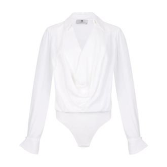 Elisabetta Franchi Femme, Tops, Blanc, Taille: 38 FR Bodysuit en Georgette de Viscose