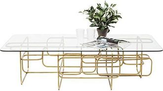 Kare Design Design Couchtisch Meander Gold, Sofatisch, rechteckiger Beistelltisch, Wohnzimmer, Ablagetisch, Tischplatte aus Sicherheitsglas, Glastisch, 36x140x80c