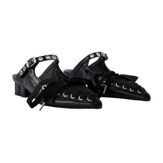 Ganni Womens Eyelets Lace-Up Heel Black Synthetic
