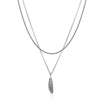 Kuzzoi Halsketten - Halskette Layer Feder Anh&auml;nger 925 Sterling Silber - Gr. unisize - in Silber - f&uuml;r Damen