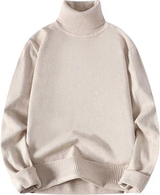 Generic Pull à col roulé pour homme - Pull chaud à col roulé à manches longues et col roulé en coton doux pour lhiver, beige, XXXL