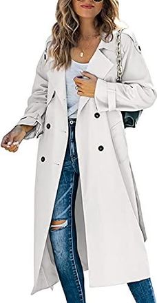 Minetom Trench Long pour Femme Trench Léger à Double Boutonnage Lady Coupe-Vent Printemps Automne Manteau B Blanc XL
