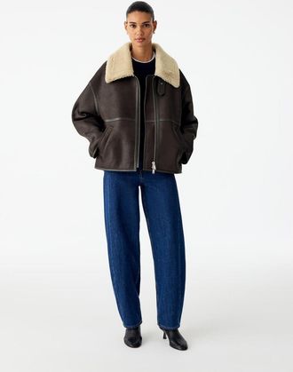 Arket Fliegerjacke Aus Leder Und Shearling -Braun