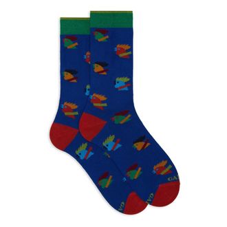 Gallo Gallo, Homme, Sous-vêtements, Multicolore, Taille: M Chaussettes courtes en coton bleu pour hommes avec motif de poule multicolore