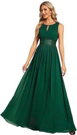 Ever-pretty Robe de Soir&eacute;e col Rond sans Manches Robe Mousseline Femme Tenue Soiree Femme Chic Vert Fonc&eacute; 38