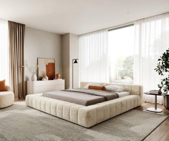 DELIFE Polsterbettgestell Espazio 180x200 cm Pl&uuml;sch Creme-Wei&szlig; mit Stauraum, Polsterbetten