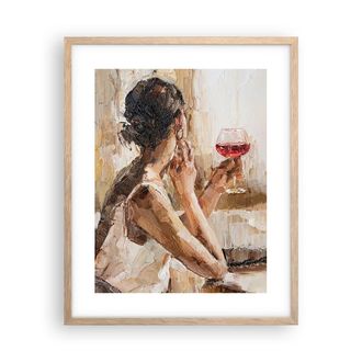 Arttor Poster Rahmen helle Eiche Deko 40x50cm Frau Wein Portr&auml;t Wandposter Art Prints Wanddeko Bild Wand Kunstdruck Wandbilder Dekoration Wohnzimmer Schlafzi