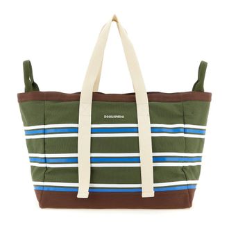 Dsquared2 D2 College Gestreifte Einkaufstasche aus Baumwoll-Canvas - - Bags - Damen - Mehrfarbig - ONE SIZE