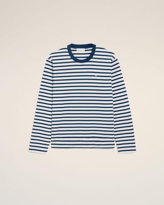 Ami T-shirt Bleu Marini&egrave;re Manches Longues Ami De Coeur en Coton Blanc - XXXL - Unisex