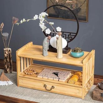 Generic Table dautel de m&eacute;ditation avec tiroir - Meubles en bambou pour pri&egrave;res, divination et pr&eacute;sentation de pots, plantes et livres