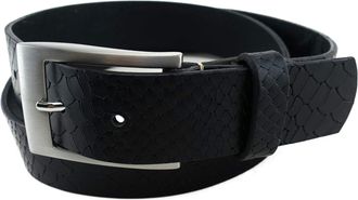 TigerTie hochwertiger Herren Wasserb&uuml;ffellederg&uuml;rtel (Vollleder) in schwarz mit Kroko-Optik, Schnalle in Silber, G&uuml;rtel ist k&uuml;rzbar - 35 mm breit, Bundweite 11