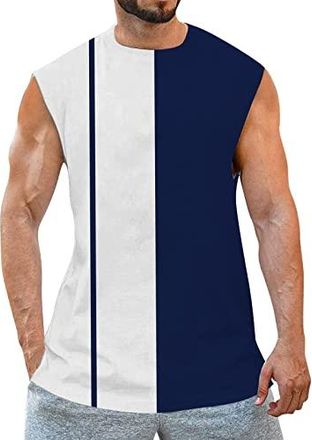 Generic D&eacute;bardeur ray&eacute; pour homme Printemps et &eacute;t&eacute; Loisirs Sports Fitness Coutures ray&eacute;es Impression couleur sans manches T-shirt Gilet en tricot pour homme, 