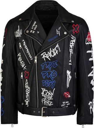 Trueprodigy Lederjacke Danis Auffälliger Graffiti Print