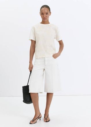 Mango T-shirt coton broderie &agrave; fleurs &eacute;cru - Femme - XS - MANGO