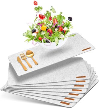 Balinco Filz Tischsets 8er Set, Rechteckige Hitzebest&auml;ndige und Abwaschbare Platzsets 44x32 cm, Pflegeleichte Tischuntersetzer in Hellgrau f&uuml;r Teller & Bestec