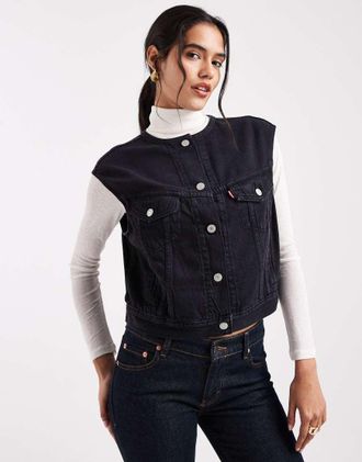 Levi's Veste sans manches blousante style vintage en jean - Noir