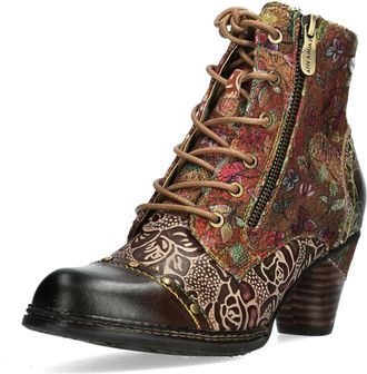 Laura Vita Damen Stiefelette Leder Blumenmuster und Rei&szlig;verschluss Alcizeeo 12, Gr&ouml;&szlig;e:38 EU, Farbe:Mehrfarbig