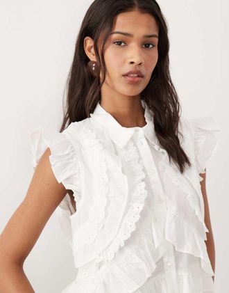 Vero Moda Blouse &agrave; larges volants - Blanc
