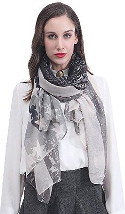 Lina & Lily &Eacute;charpe Foulard pour Femme Imprim&eacute; Vintage US Drapeau et Cr&acirc;ne (Gris)