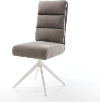 DELIFE Drehstuhl Pela-Flex Strukturstoff Soft Taupe Kreuzgestell breit Wei&szlig; 360&deg; drehbar Wippfunktion Taschenfederkern, Esszimmerst&uuml;hle