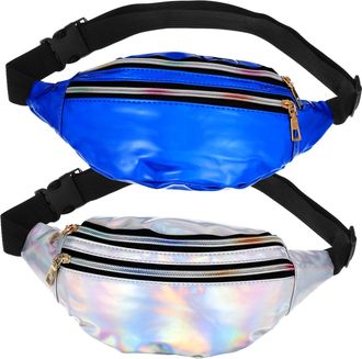 UPKOCH 2 Stück Holographische Bauchtasche PU Leder Große Kapazität Glatte Reißverschlüsse Unisex Hüfttasche für Party Festival Sport Reisen Schimmerndes Meta