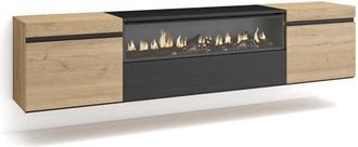 Skraut Home | TV-Schrank, Lowboard | f&uuml;r Wohnzimmer und Esszimmer | 200x45x35cm | F&uuml;r TV-Ger&auml;te bis zu 80 | Elektrokamin. Ma&szlig;e | H&auml;ngend | Moderner Stil | Eiche S