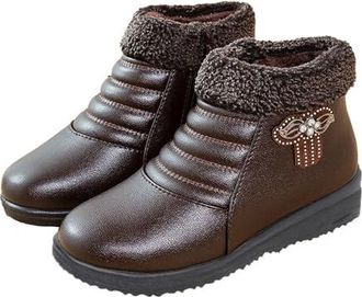 Generic Bottines Femme en Cuir Plates Bottes Courtes Doublure Chaude Peluche Fermeture &Eacute;clair Semelle Antid&eacute;rapantes Chaussures Femme L&eacute;g&egrave;res Confortables Hiv