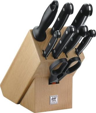 Zwilling Twin Gourmet Messerblock, 9-teilig, Holzblock, Messerset, Wetzstab und Schere, rostfreier Spezialstahl/Kunststoff-Griff im Nietendesign, Schwarz