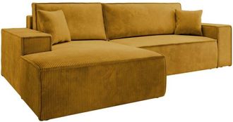 Selsey Selsey Farese - Ecksofa mit Cordbezug, Schlaffunktion und Stauraum, Senfgelb, links